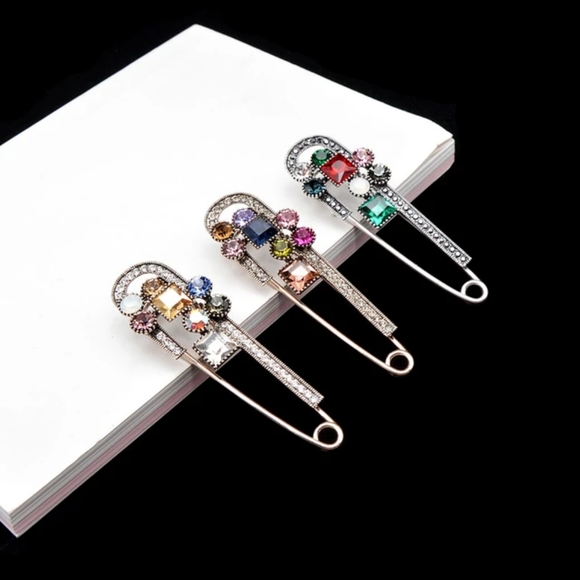 Jewelry | Jeweled Safety Pin Brooch 3 Colors Available | Poshmark